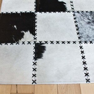Madisons Black and White Cow Spot Square Pattern Patchwork Cowhide Rug ...