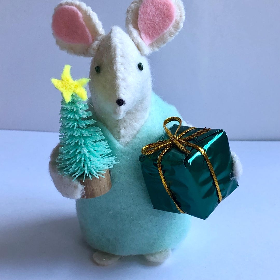 Cute Hand-sewn Stuffed Felt Minty Mouse Art Doll/ornament With Teal ...
