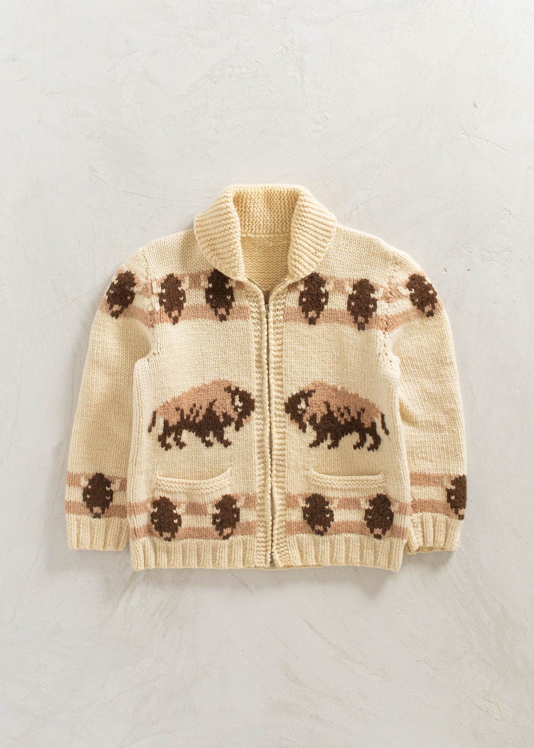 1950s Buffalo Pattern Cowichan Style Wool Cardigan Size XS/S - Etsy