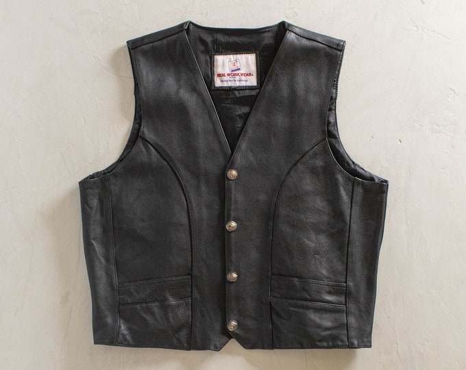 1980s Real Work Wear Harley Davidson Leather Vest Size L/XL - Etsy