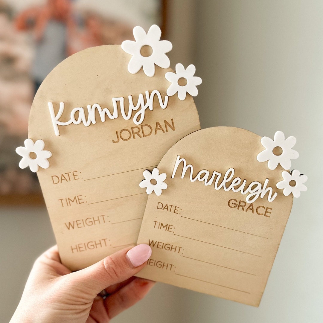 Baby Stat Sign Boho Daisy Baby Name Announcement Sign Girl Hospital ...