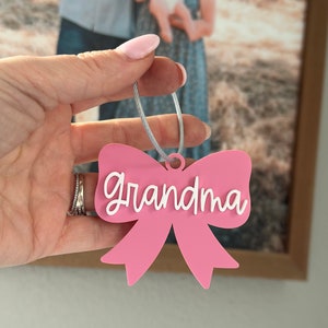 Personalized Acrylic Bow Bag Tag Coquette Bow Keychain Custom Bow Name ...