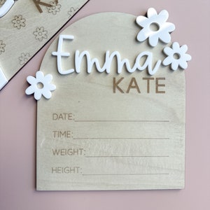 Baby Stat Sign Boho Daisy Baby Name Announcement Sign Girl Hospital ...