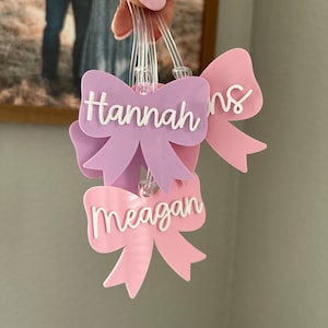 Personalized Acrylic Bow Bag Tag Coquette Bow Keychain Custom Bow Name ...