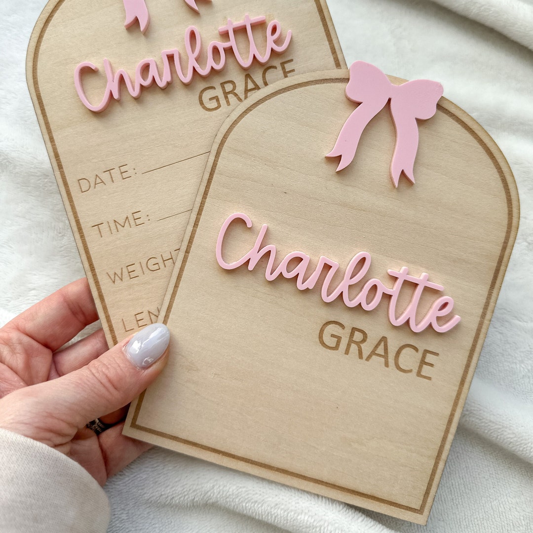 Coquette Bow Baby Name Sign Girl Bow Name Announcement Sign Hospital ...