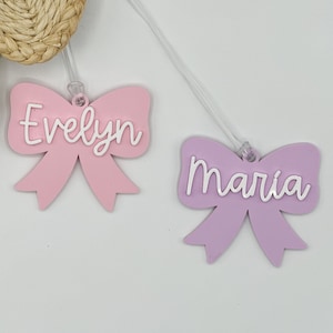 Personalized Acrylic Bow Bag Tag Coquette Bow Keychain Custom Bow Name ...