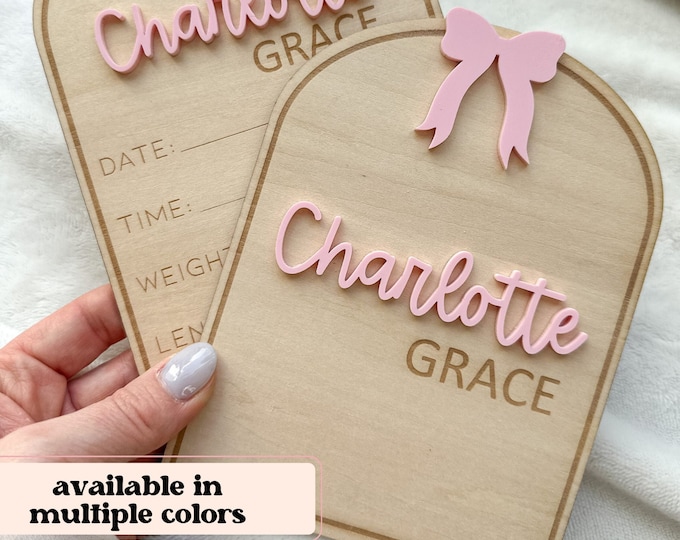 Coquette Bow Baby Name Sign Girl Bow Name Announcement Sign Hospital ...