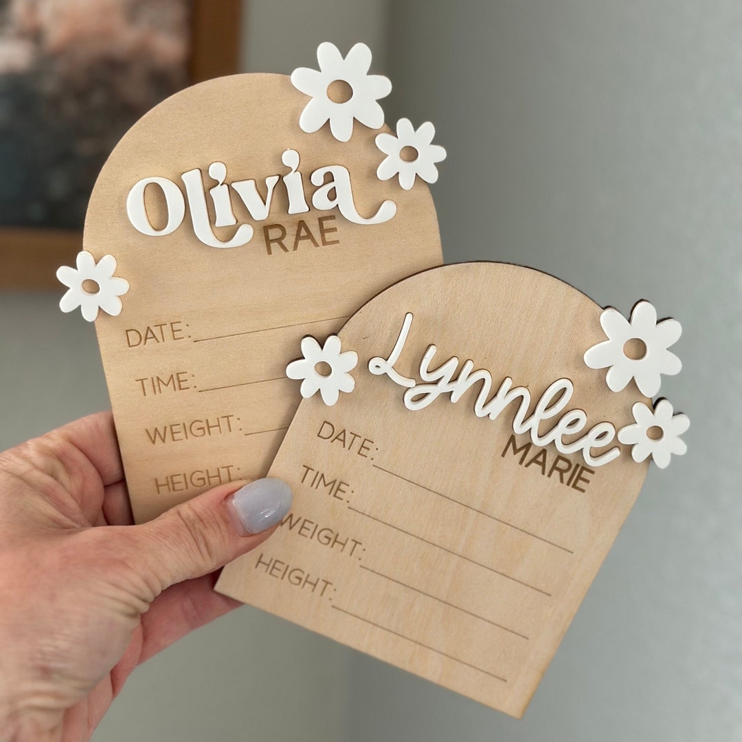 Baby Stat Sign Boho Daisy Baby Name Announcement Sign Girl Hospital ...