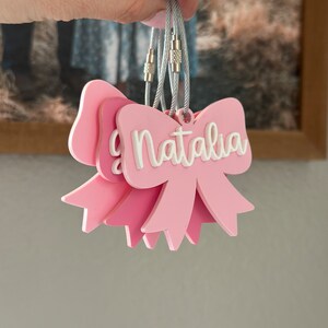 Personalized Acrylic Bow Bag Tag Coquette Bow Keychain Custom Bow Name ...