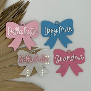 Personalized Acrylic Bow Bag Tag Coquette Bow Keychain Custom Bow Name ...