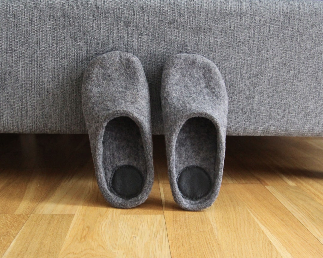 Barefoot Slippers From Natural Grey Wool - Natural Foot Shaped Mules ...