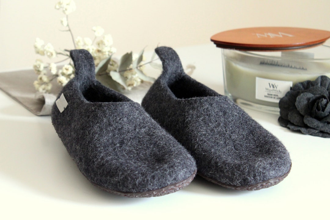 Handmade Natural Wool Felt Slippers for Women - Organic Wool Home Shoes ...