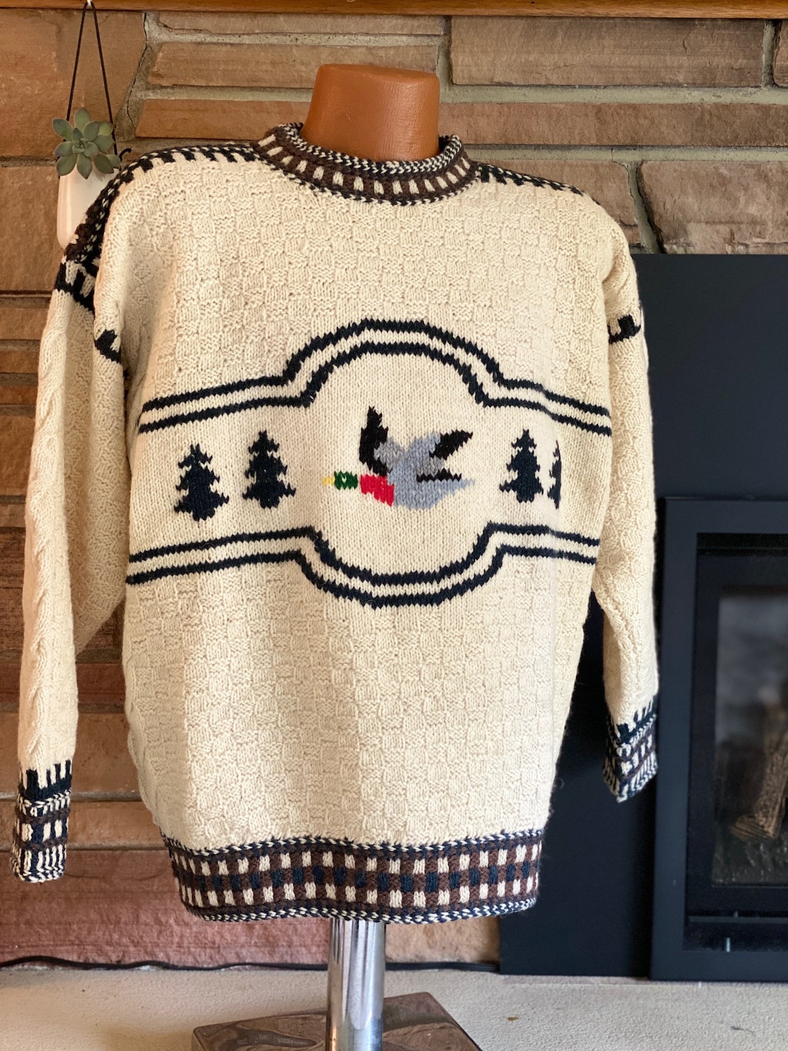 Vintage Hand Knit Wool Sweater With Duck Pattern - Hand Knitted in ...