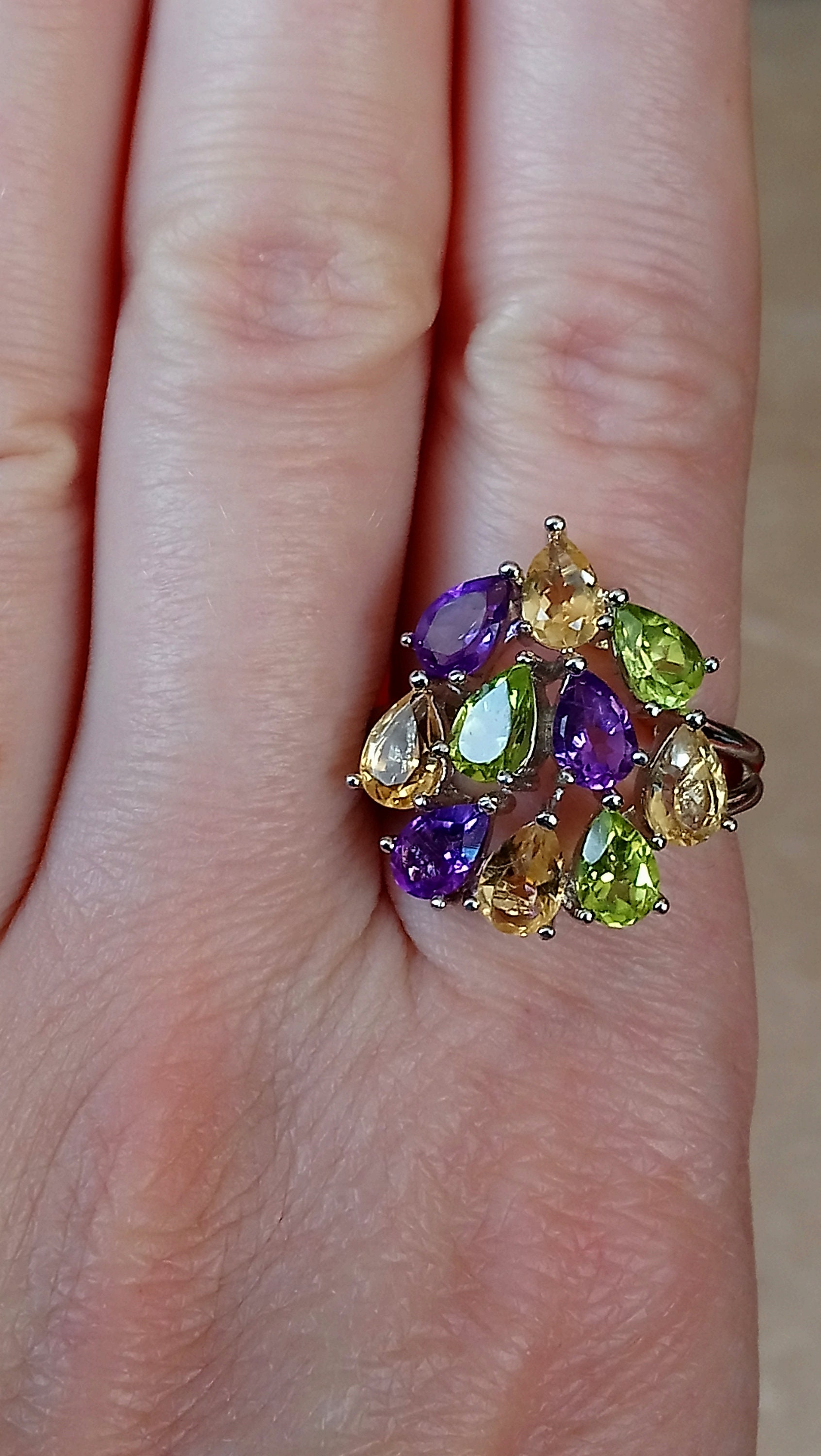17. Genuine Amethyst, Peridot and Citrine Ring. 925 Silver. Size P ...