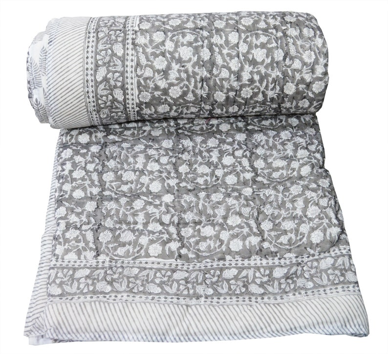 New Hand Block Print Quilt Floral Printed Light Weight Blanket - Etsy