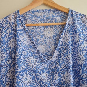 Floral Block Print Short Dress Top, Light Weight Comfort Cover up ...