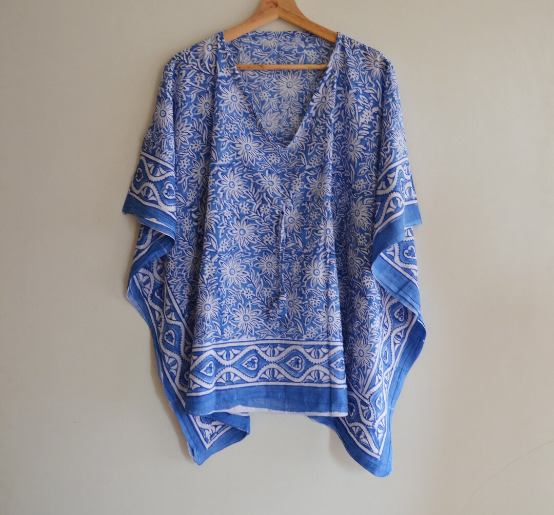 Floral Block Print Short Dress Top, Light Weight Comfort Cover up ...
