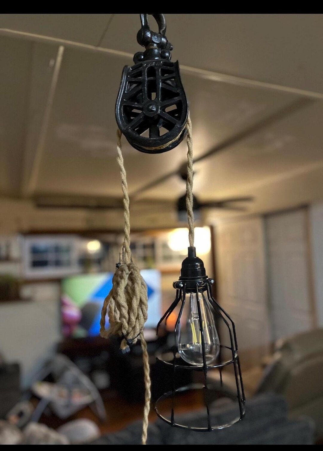 Rustic Farmhouse Pulley Lighting, Pendant Light With Antique Pulley for ...