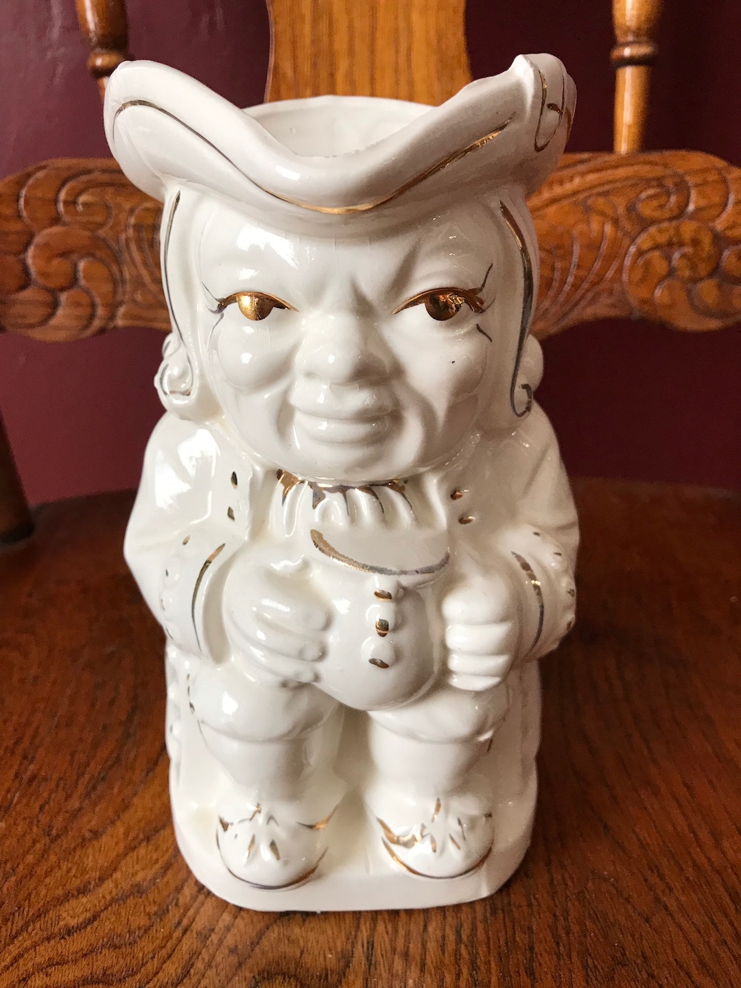 Toby Jug Pitcher, White With Gold Trim, English Admiral Sailor, No ...