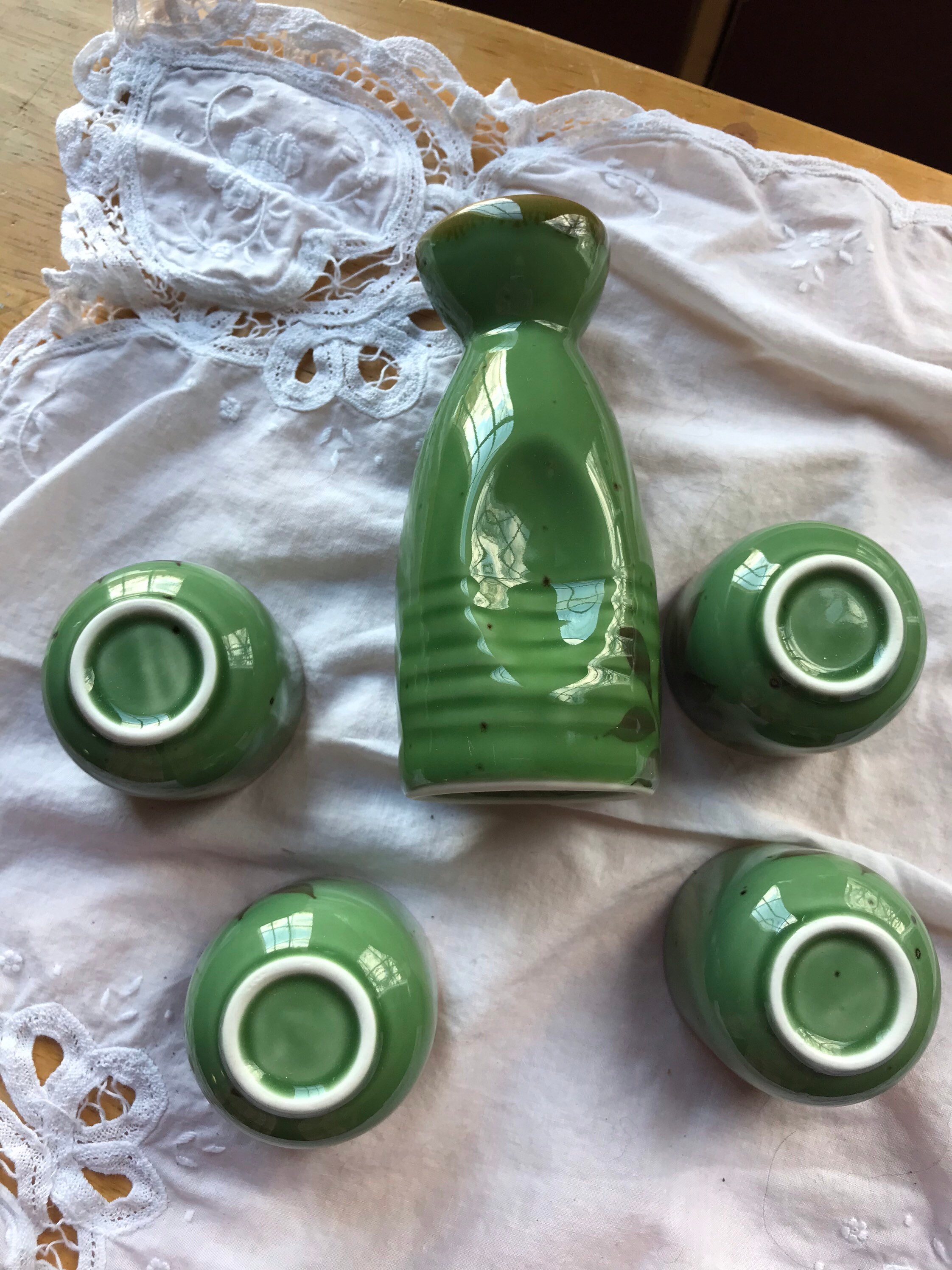 Saki Set Pitcher & 4 Cups Complete Set Great Condition Green - Etsy