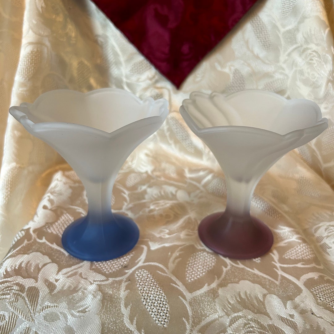 Italian Frosted Glass Tulip Stemmed Dishes Gelato Bowls Ice Cream Bowls ...