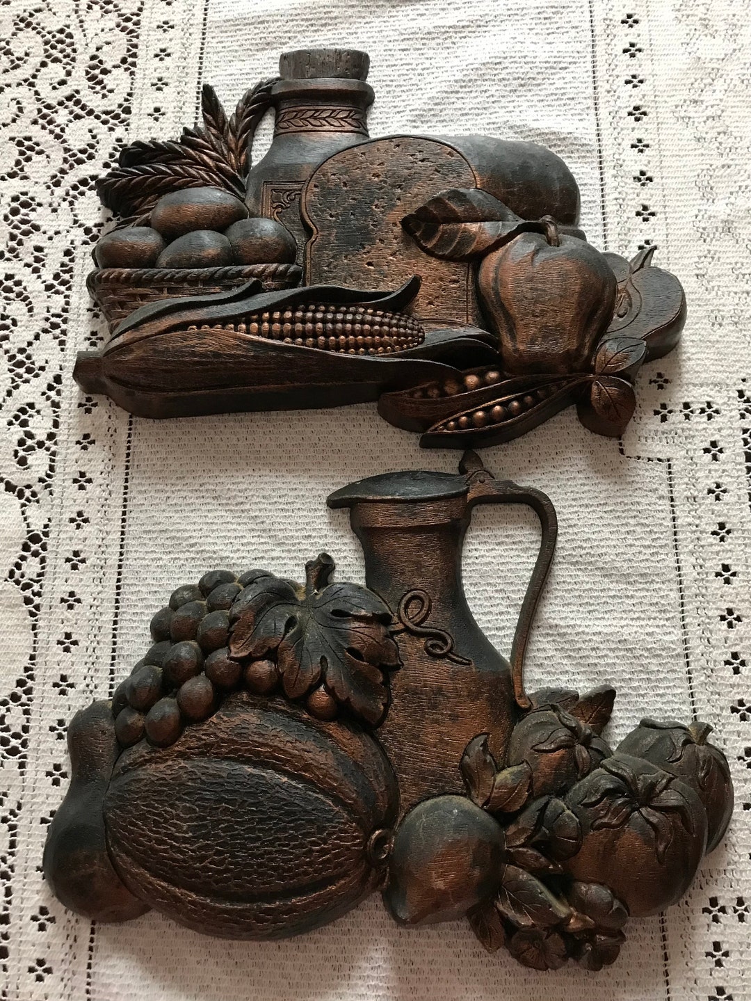 Syroco Dart Industries Molded Resin Fruit Plaques 7382 7381 Mid Century ...