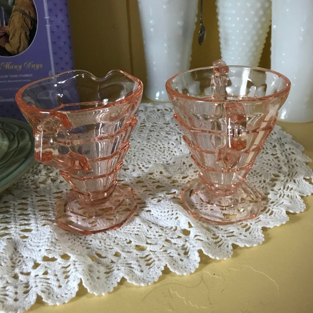 Indiana Glass Tea Room Pink Depression Glass Art Deco Creamer and Sugar ...
