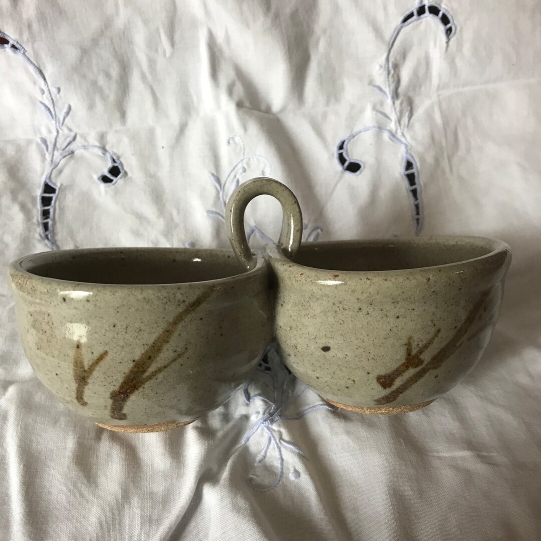 Pottery Condiment Dish Two Bowl Snack Dish - Etsy