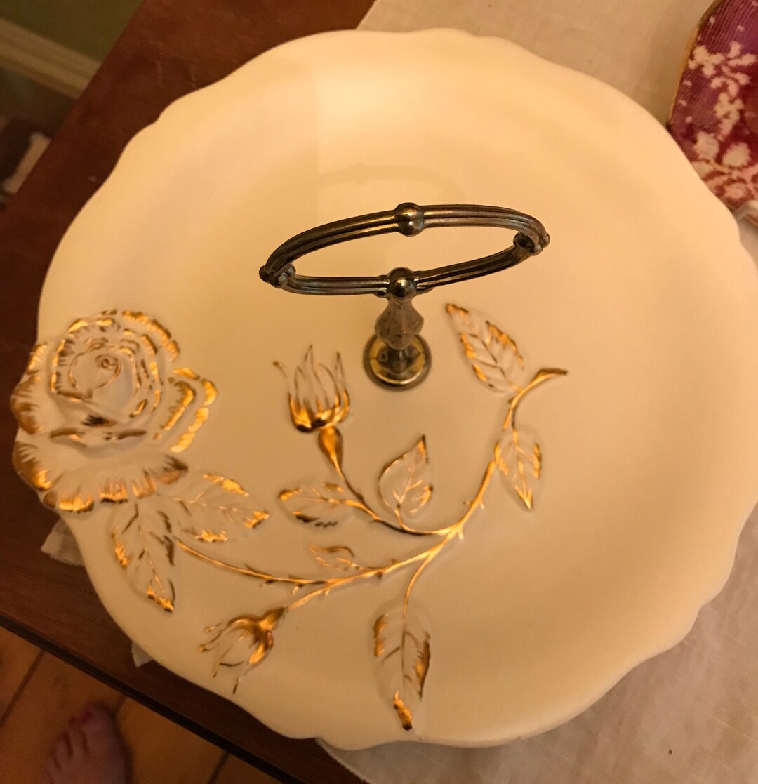 Royal Winton Golden Rhapsody Cake Plate: Embossed Roses, Gold Trim - Etsy