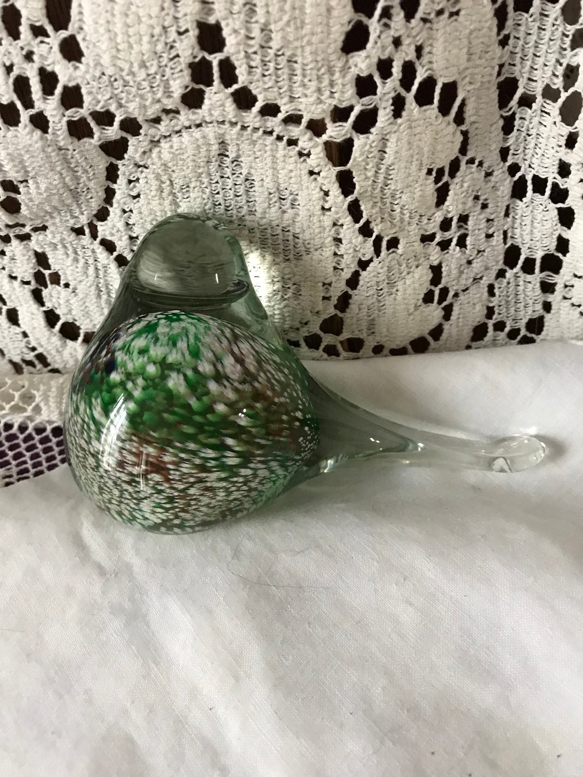 Art Glass Bird Paperweight Green Clear Purple Signed - Etsy