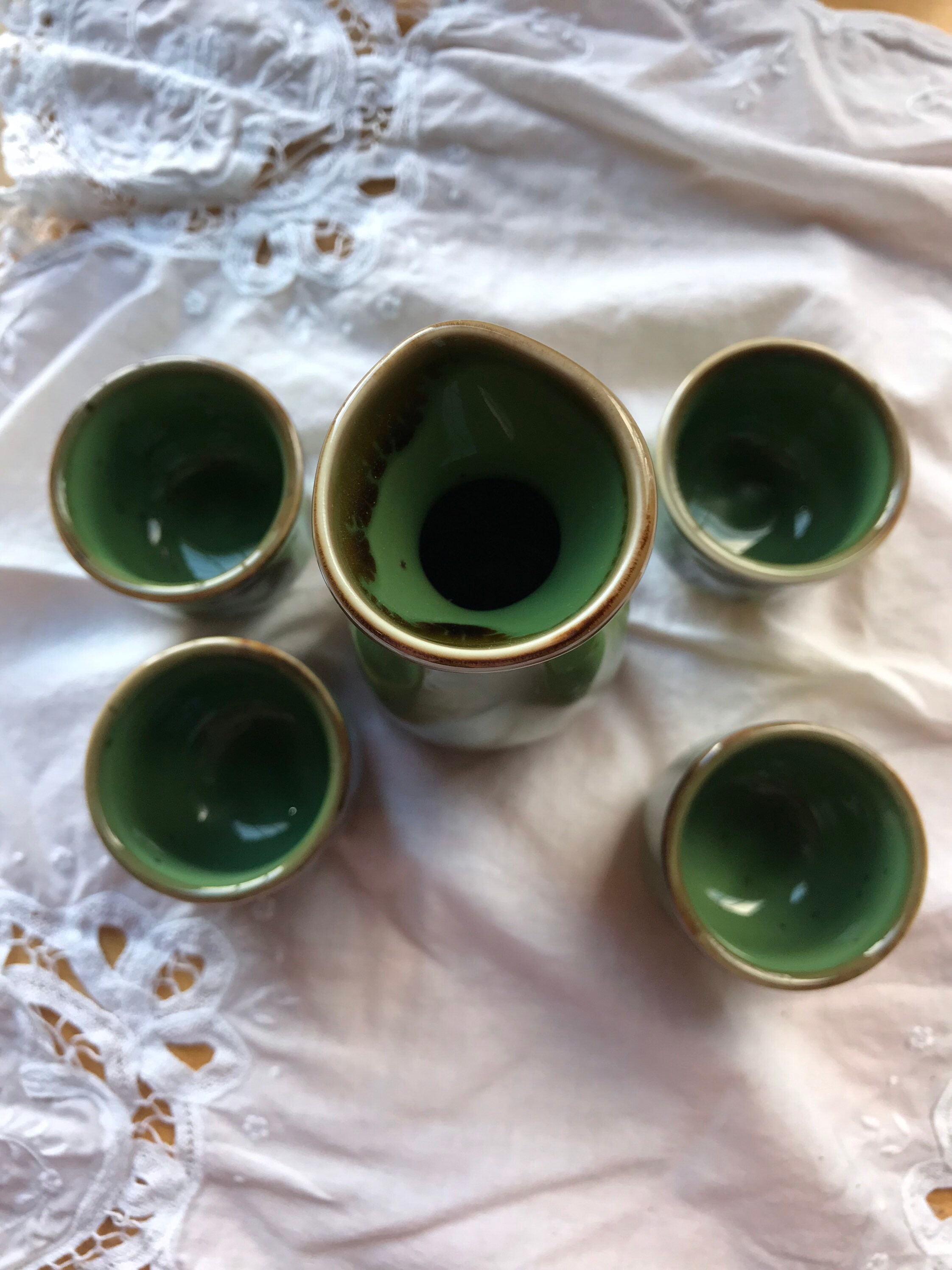 Saki Set Pitcher & 4 Cups Complete Set Great Condition Green - Etsy