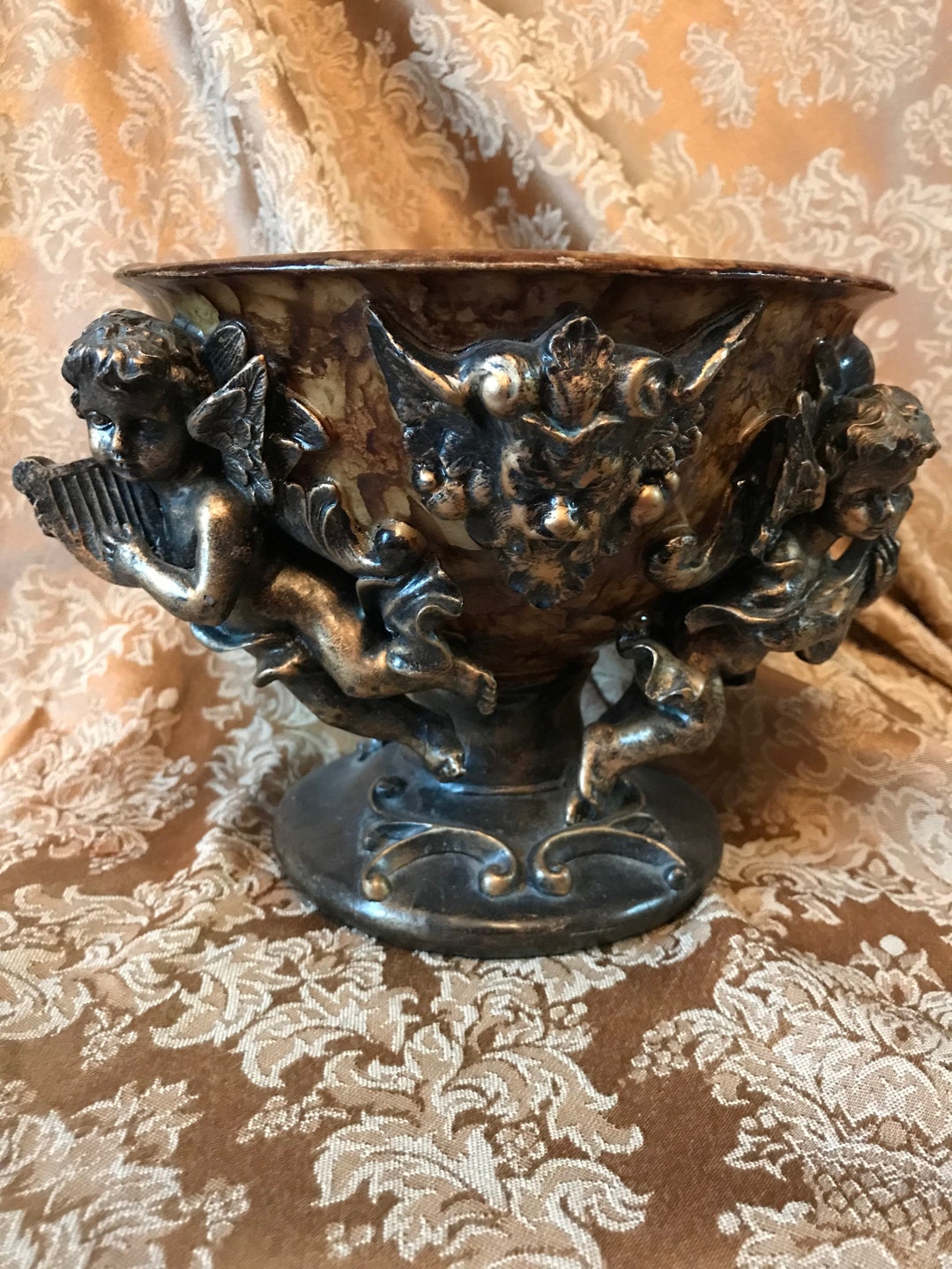 MCM Resin Wood Bowl Features Angels and Demons Unique - Etsy