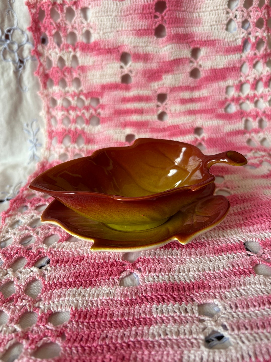 Carlton Ware Pottery Leaf Smaller Size Sauce Boat With Underplate ...