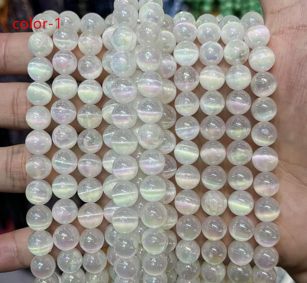 Natural White Selenite Smooth Round Beads,selenite Electroplated Beads ...