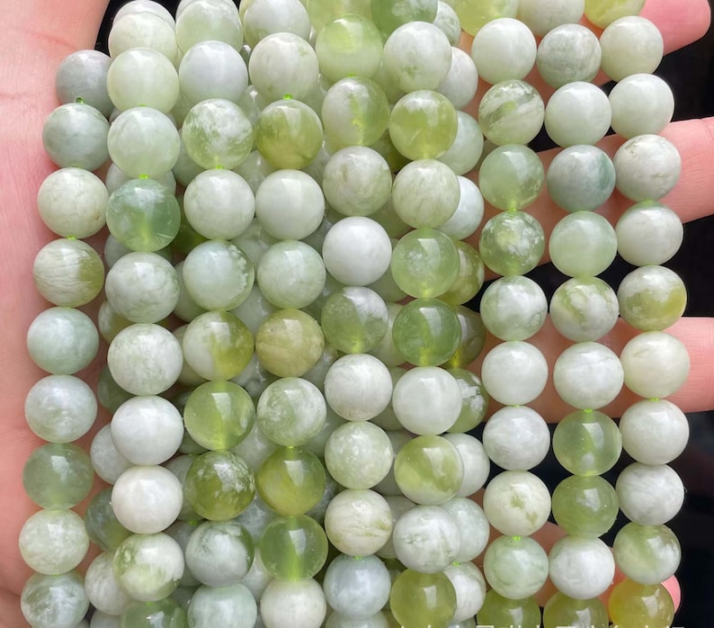 Natural Serpentine Jade Smooth Round Beads Grape Serpentine Milk Tea ...