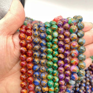 Natural Mosaic Quartz Gemstone Smooth Round Beads 6mm 8mm 10mm ...