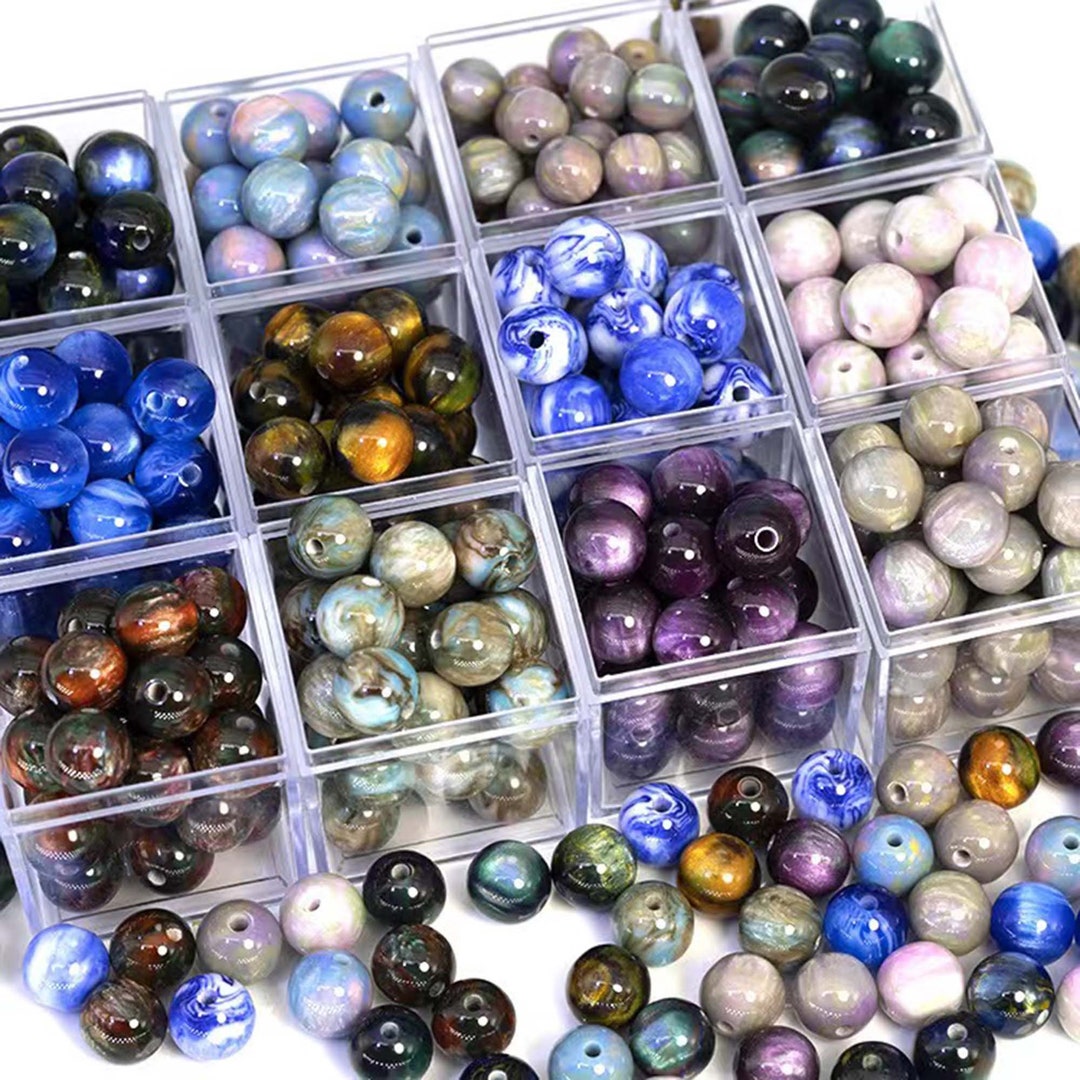50pcs Dream Girl Starry Sky Flowing Light Resin Smooth Round Bead 8mm ...