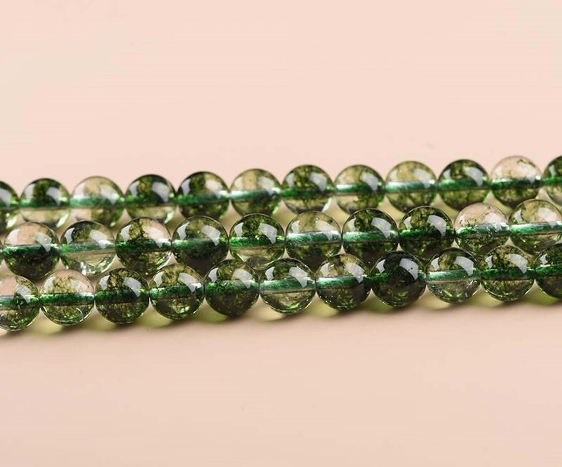 Natural Green Phantom Smooth Round Beads,garden Crystal Quartz Beads ...
