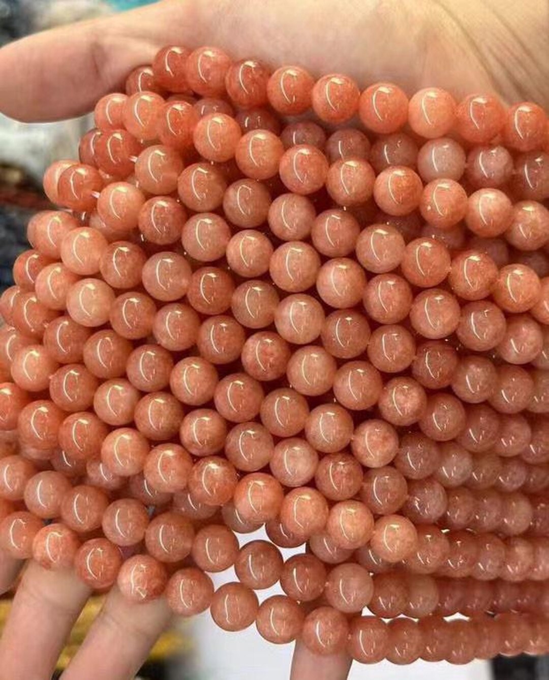 Sunstone Jade Gemstones Smooth Round Beads 6mm 8mm Sunstone Jade Beads ...