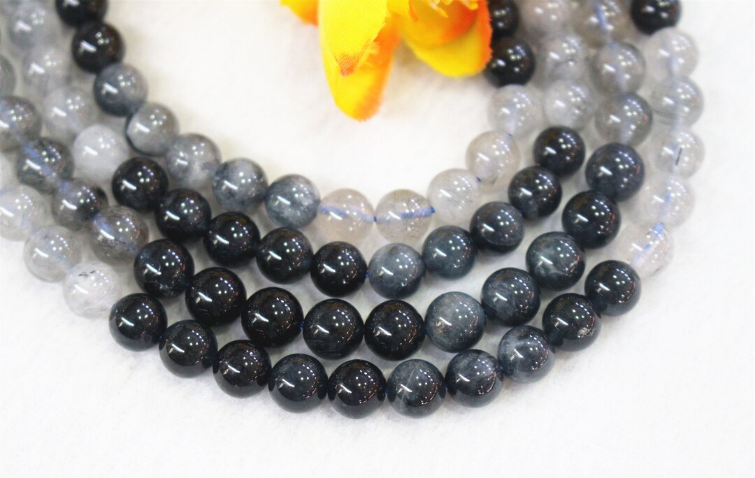 Natural Blue Rutilated Quartz Smooth Round Beads 6mm 8mm 10mm Blue ...