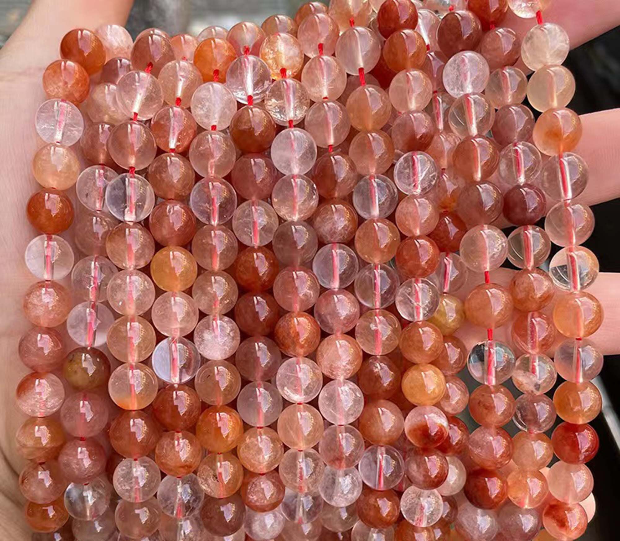 Natural AA Red Rabbit Hair Quartz Smooth Round Beads 6mm 8mm 10mm Red ...