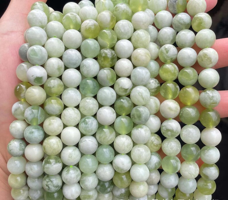 Natural Serpentine Jade Smooth Round Beads Grape Serpentine Milk Tea ...