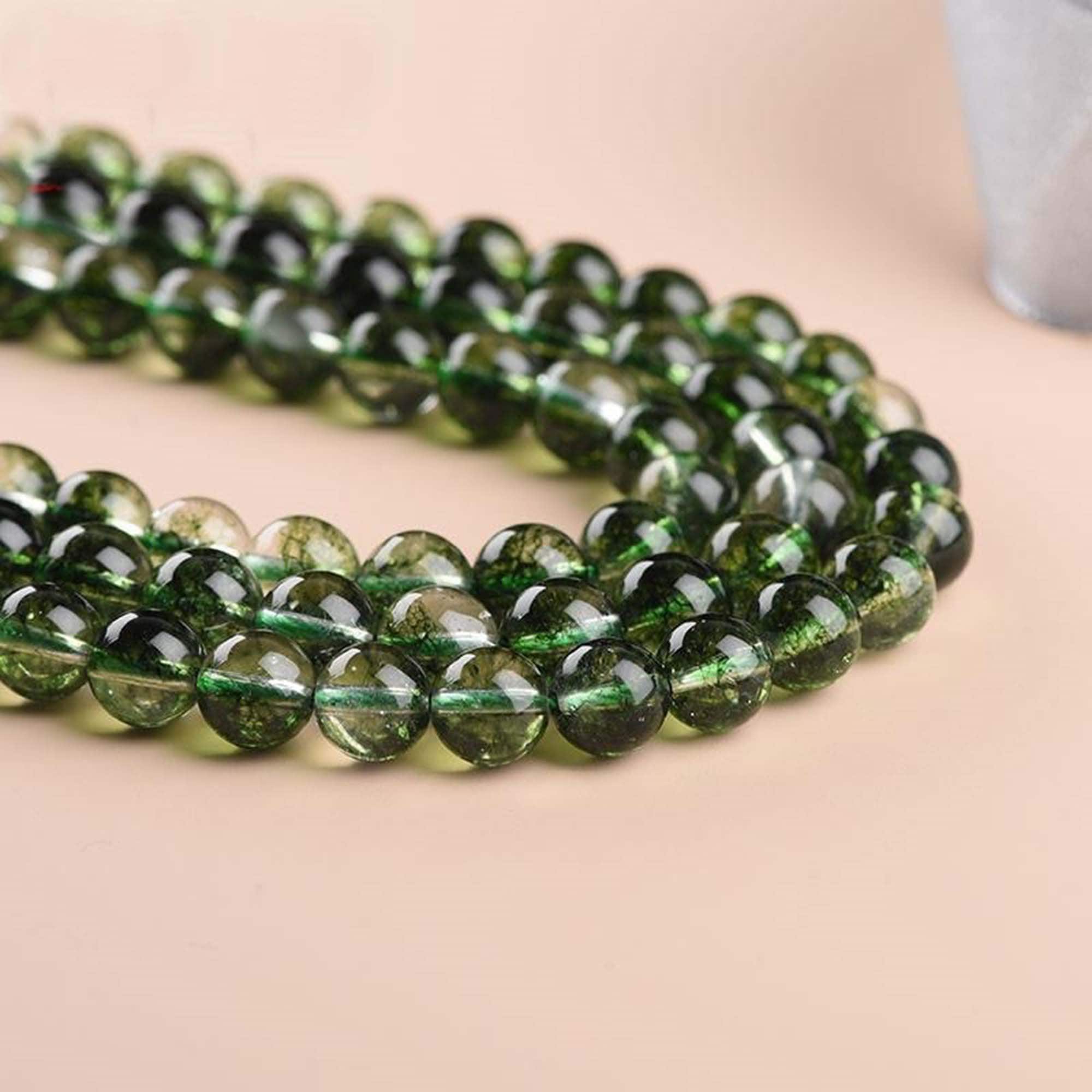 Natural Green Phantom Smooth Round Beads,garden Crystal Quartz Beads ...