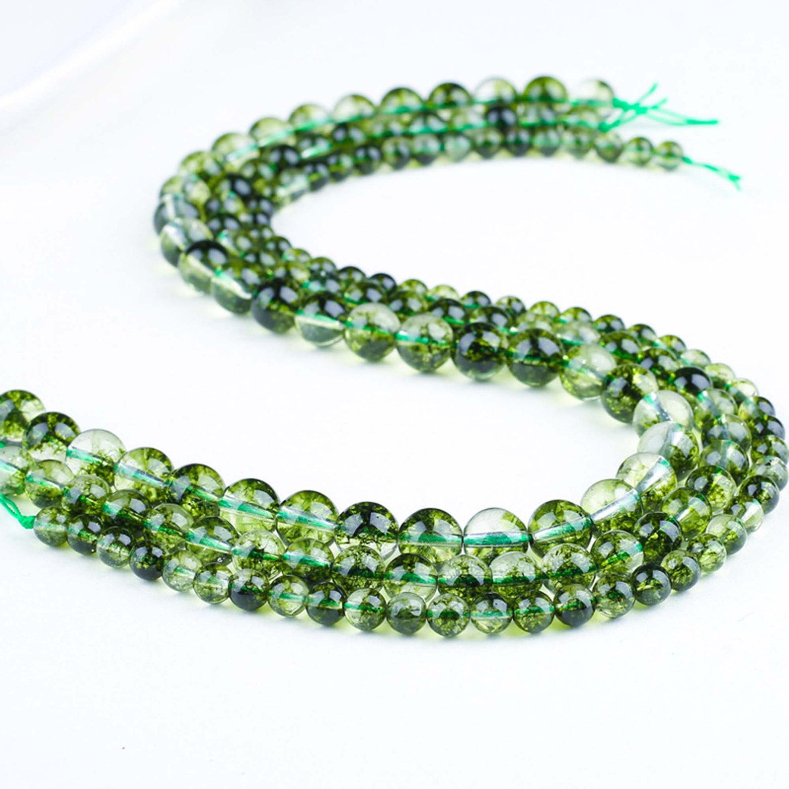 Natural Green Phantom Smooth Round Beads,garden Crystal Quartz Beads ...