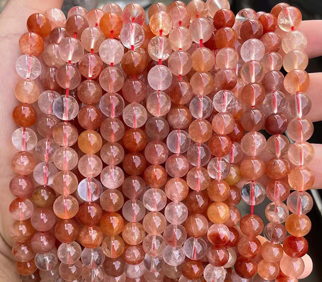 Natural AA Red Rabbit Hair Quartz Smooth Round Beads 6mm 8mm 10mm Red ...