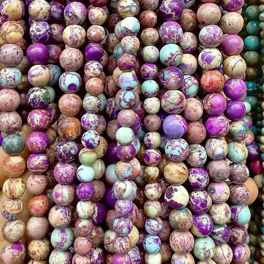 Natural Sea Sediment Jasper Smooth Round Beads,floral Purple Imperial ...