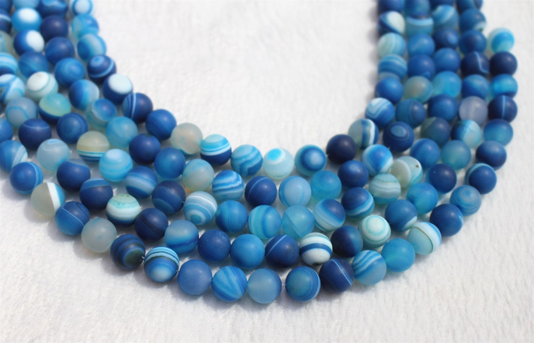 Natural Matte Blue Striped Agate Smooth Round Beads 6mm 8mm - Etsy