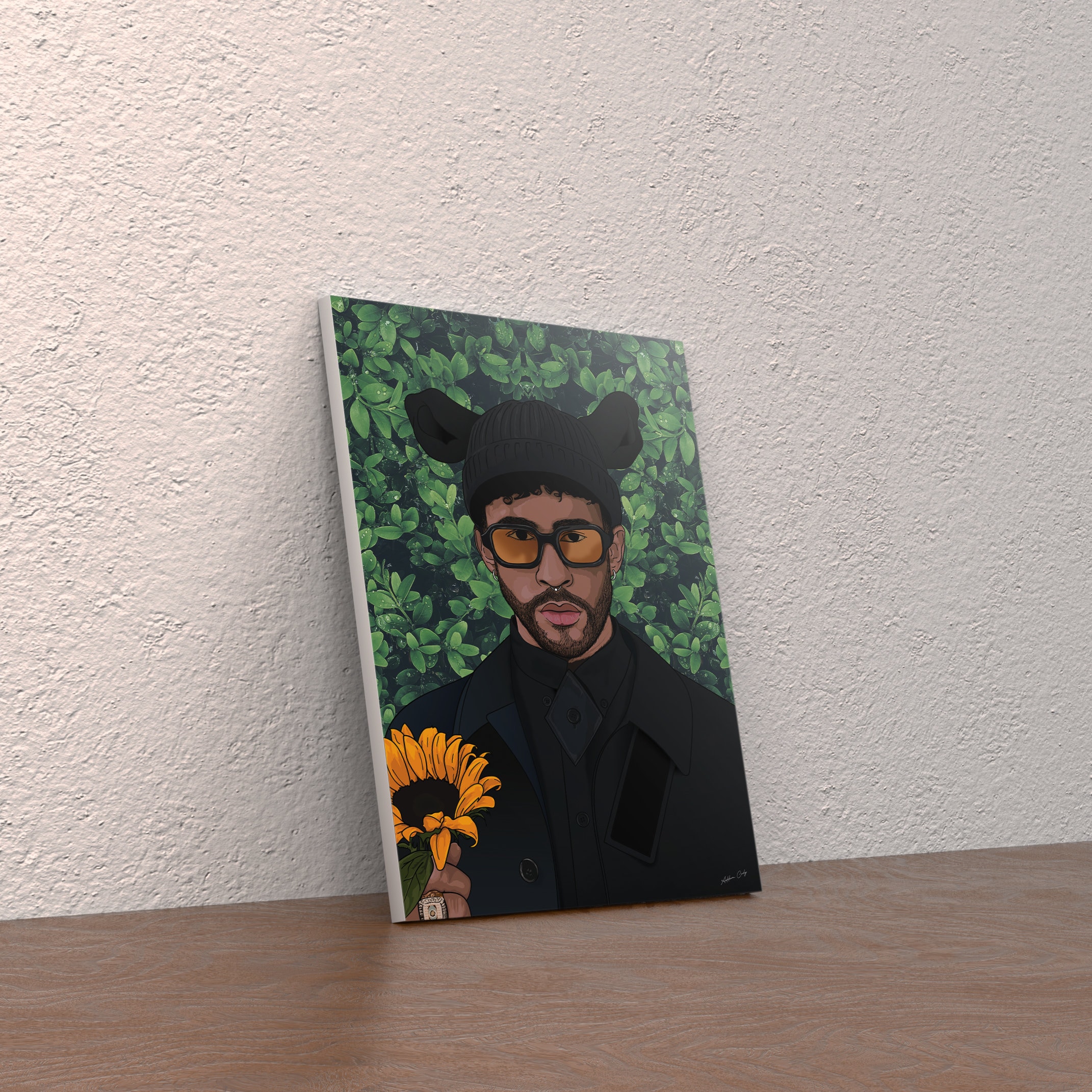 Bad Bunny Hand-drawn Art Canvas, Framed Canvas, Poster, Music Pop-star ...