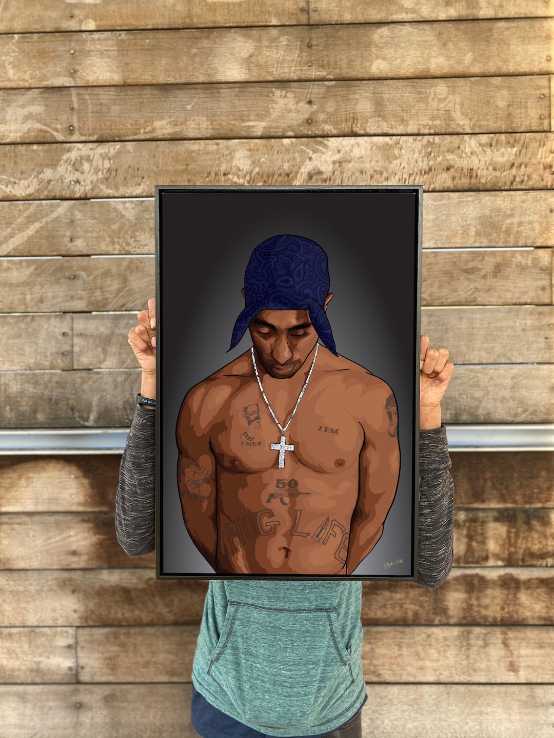2 Pac Shakur Hand-drawn Art Canvas, Framed Canvas Poster, 2 Pac Rapper ...