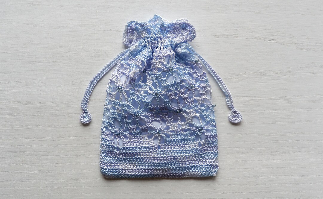 Handmade Crochet Mini Drawstring Pouch, Colored Crochet Mini Puoch ...